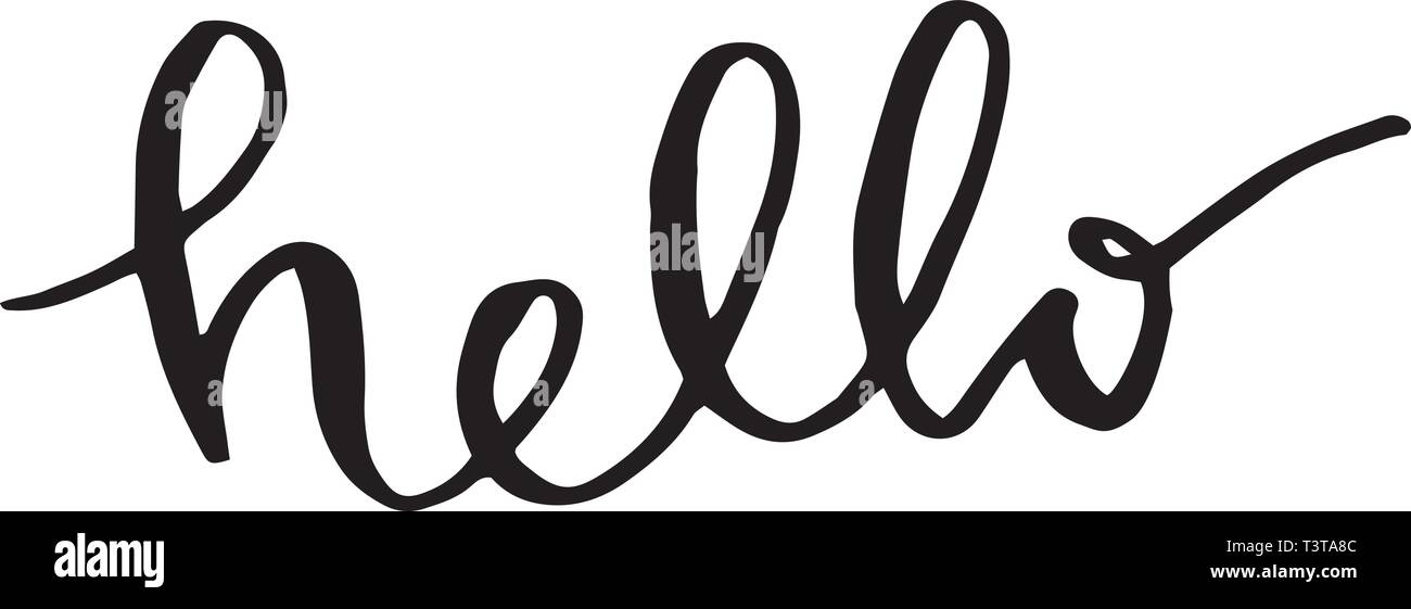 Black color hand writing in word hello on white background (vector ...