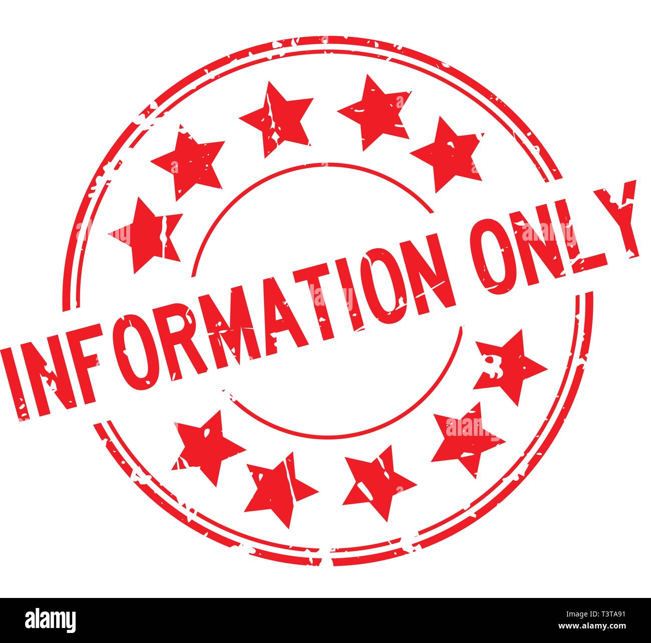 Grunge red information only word with star icon round rubber seal stamp on white background ...