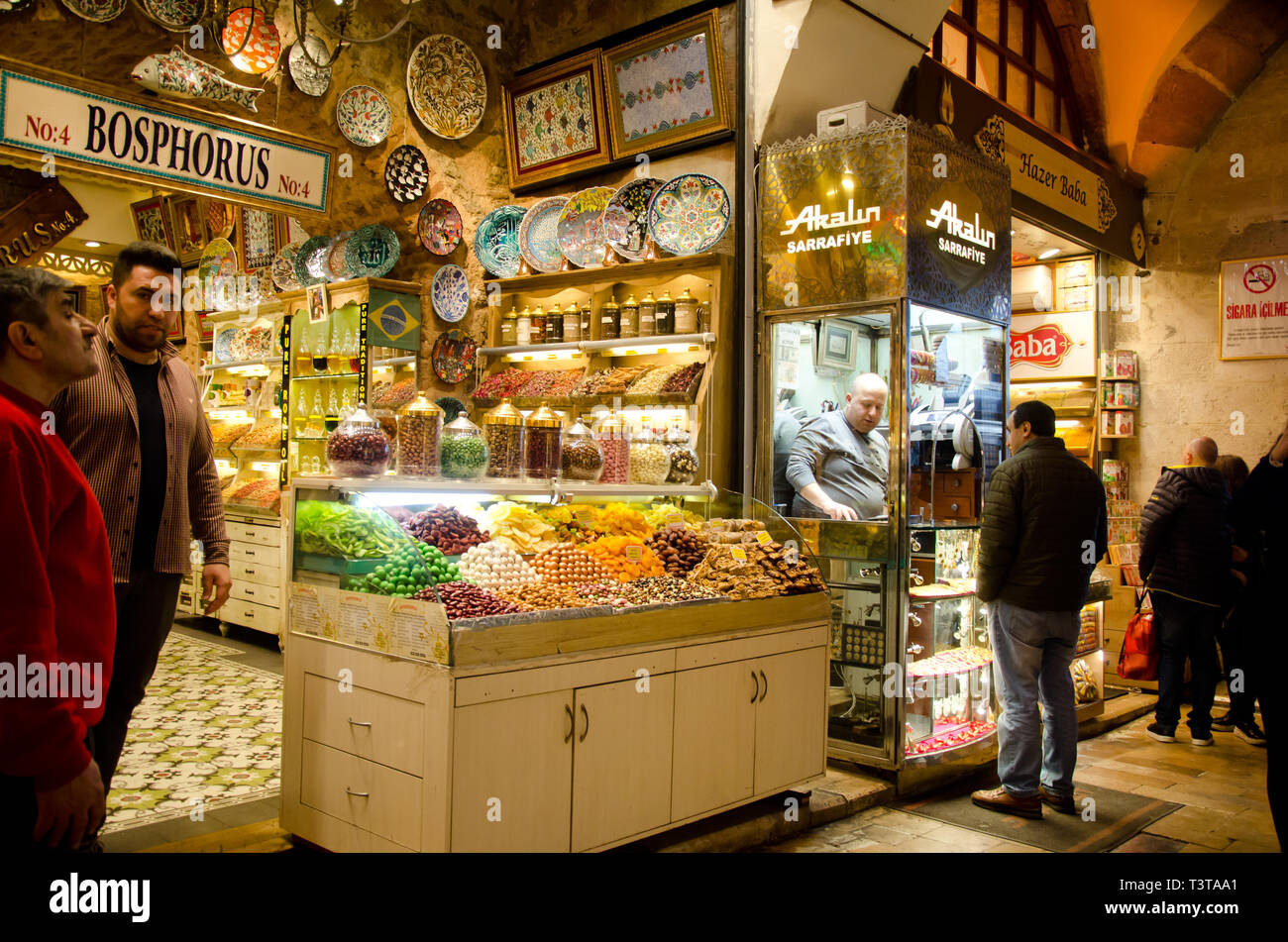 Istanbul, Turkey, March 07, 2019:market vendor standing in front of ...