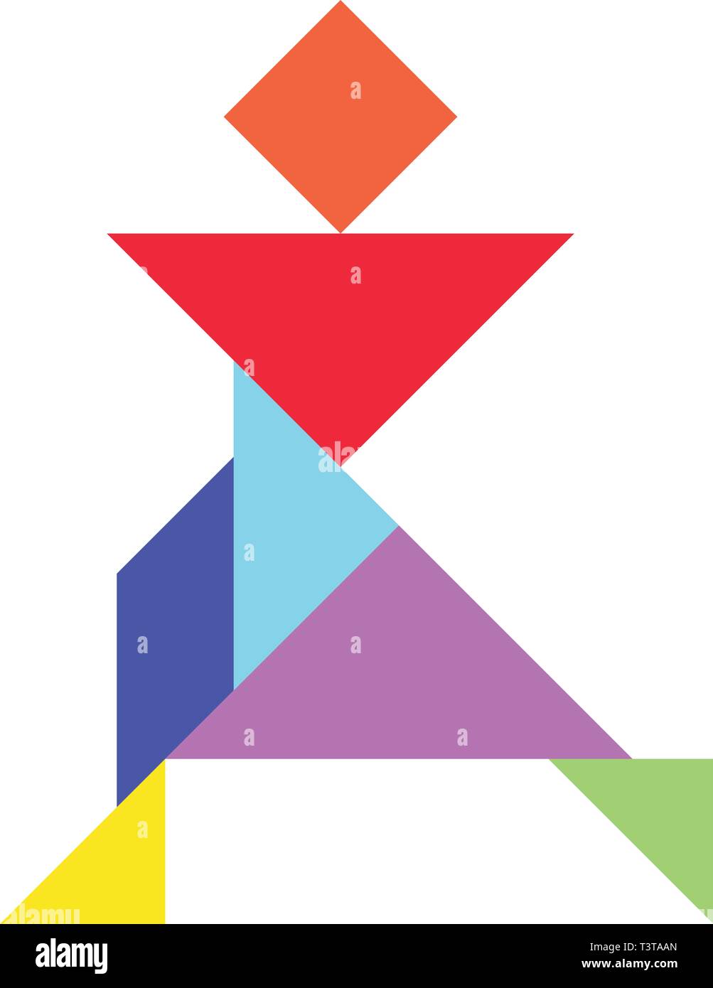 Tangram puzzle in running or happy man shape on white background ...