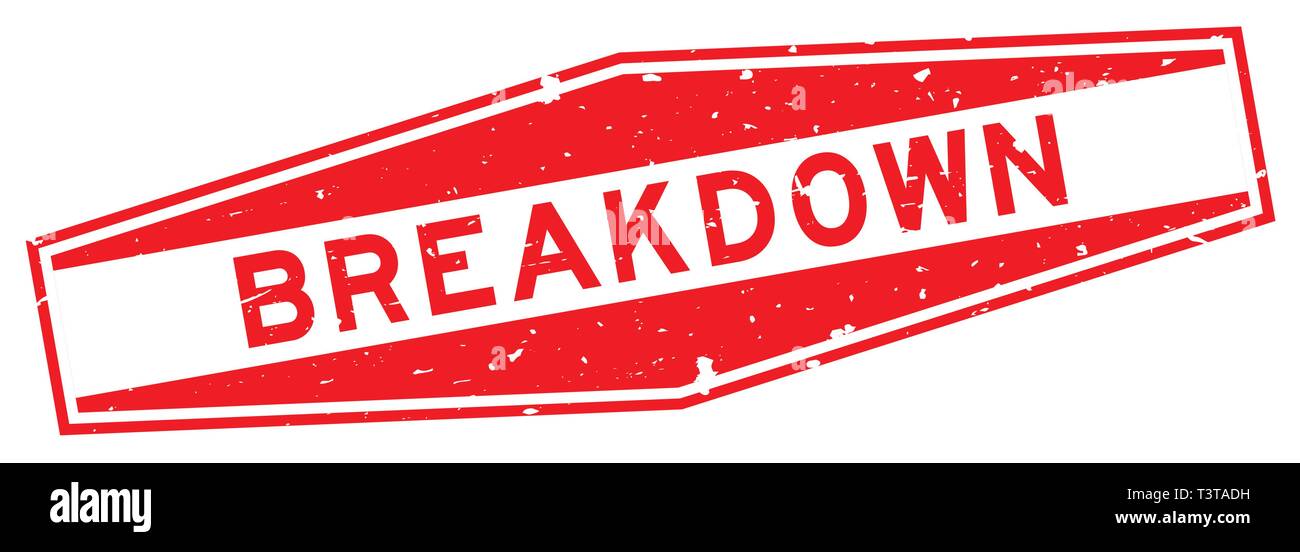 Grunge red breakdown word hexagon rubber seal stamp on white background ...