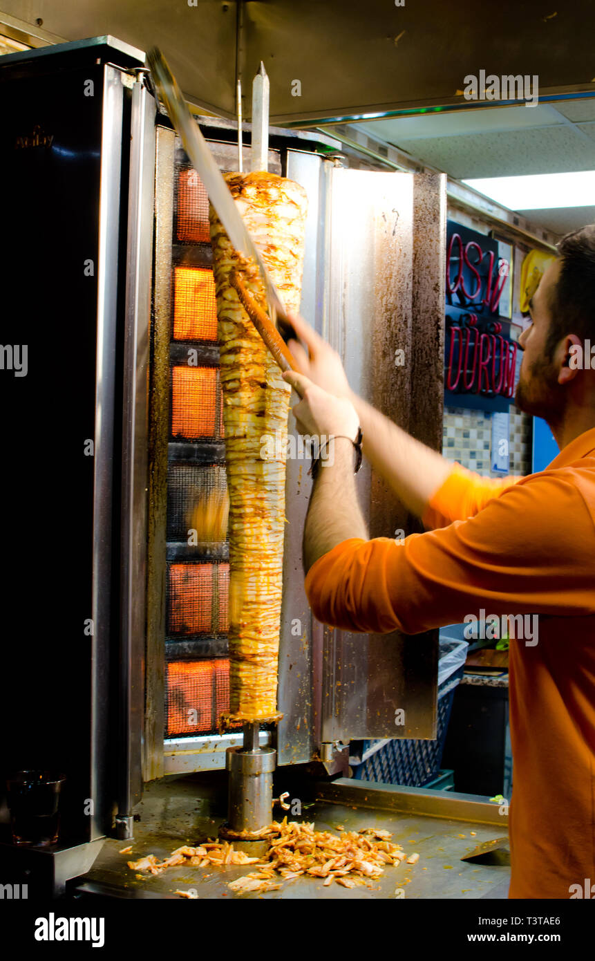 Istanbul, Turkey, March 08, 2019: worker at fast food restaurant ...