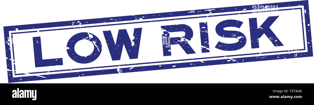 Grunge blue low risk word square rubber seal stamp on white background ...