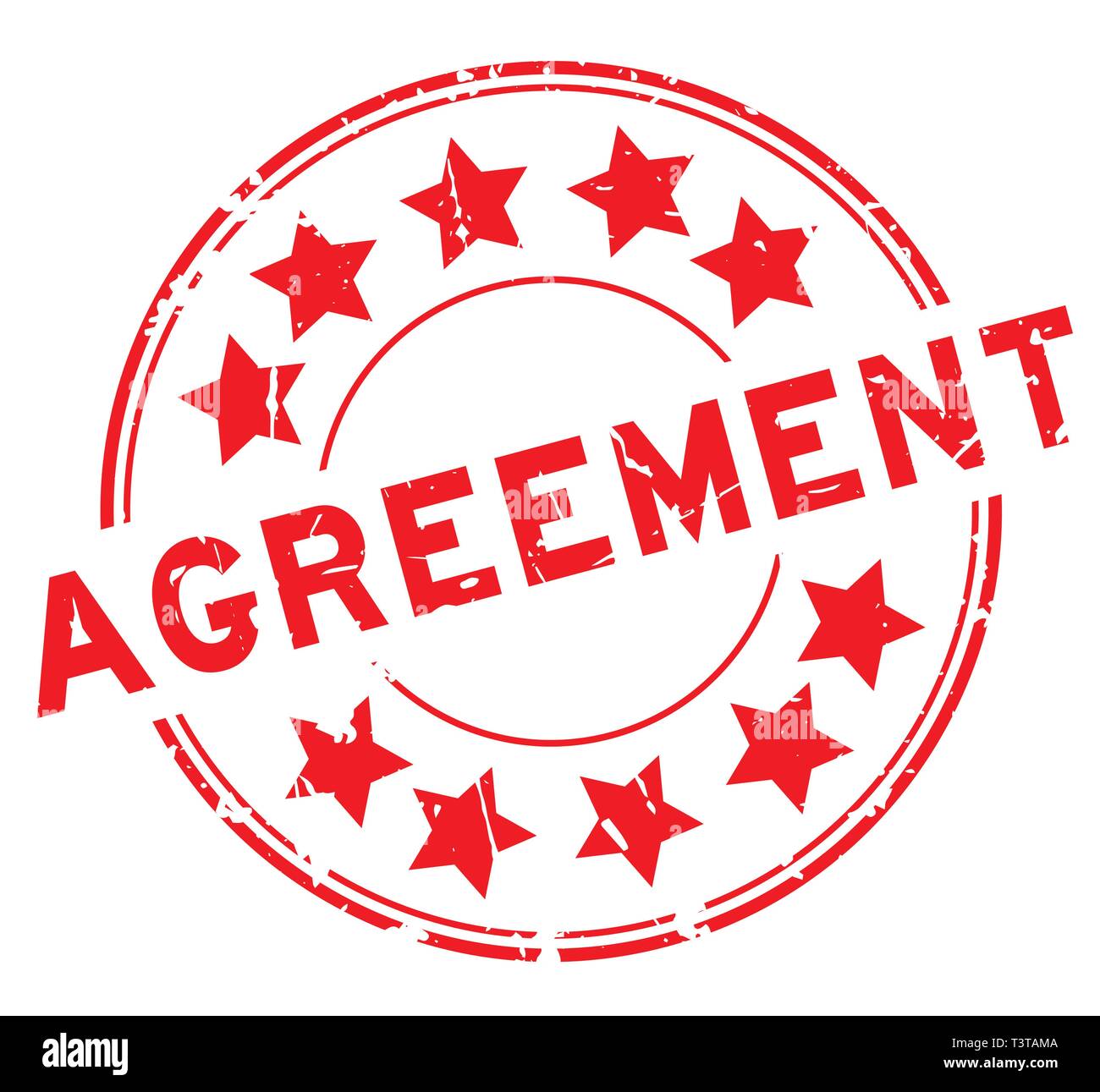 Grunge red agreement word with star icon round rubber seal stamp on ...