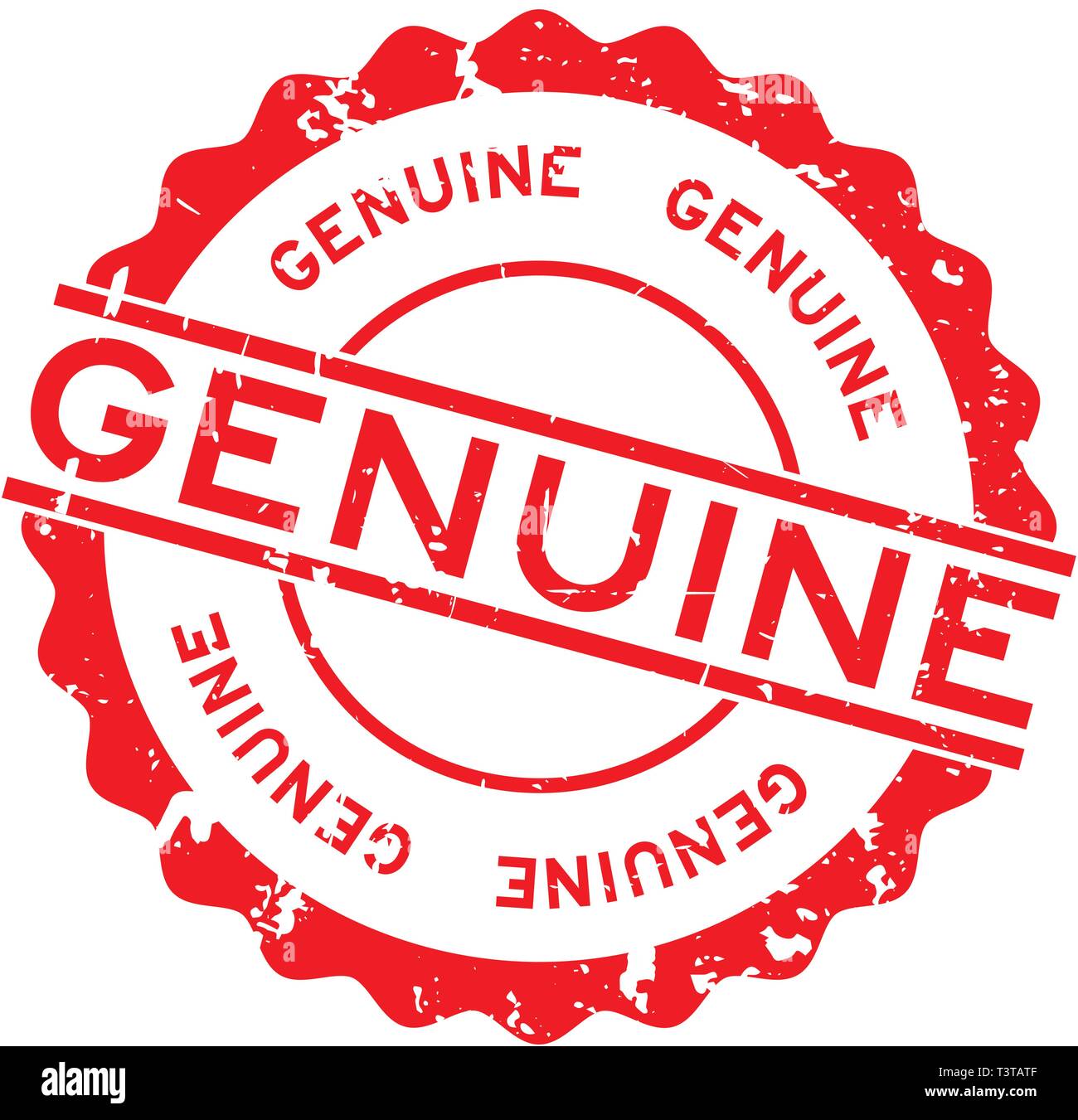 Grunge red genuine word round rubber seal stamp on white background ...