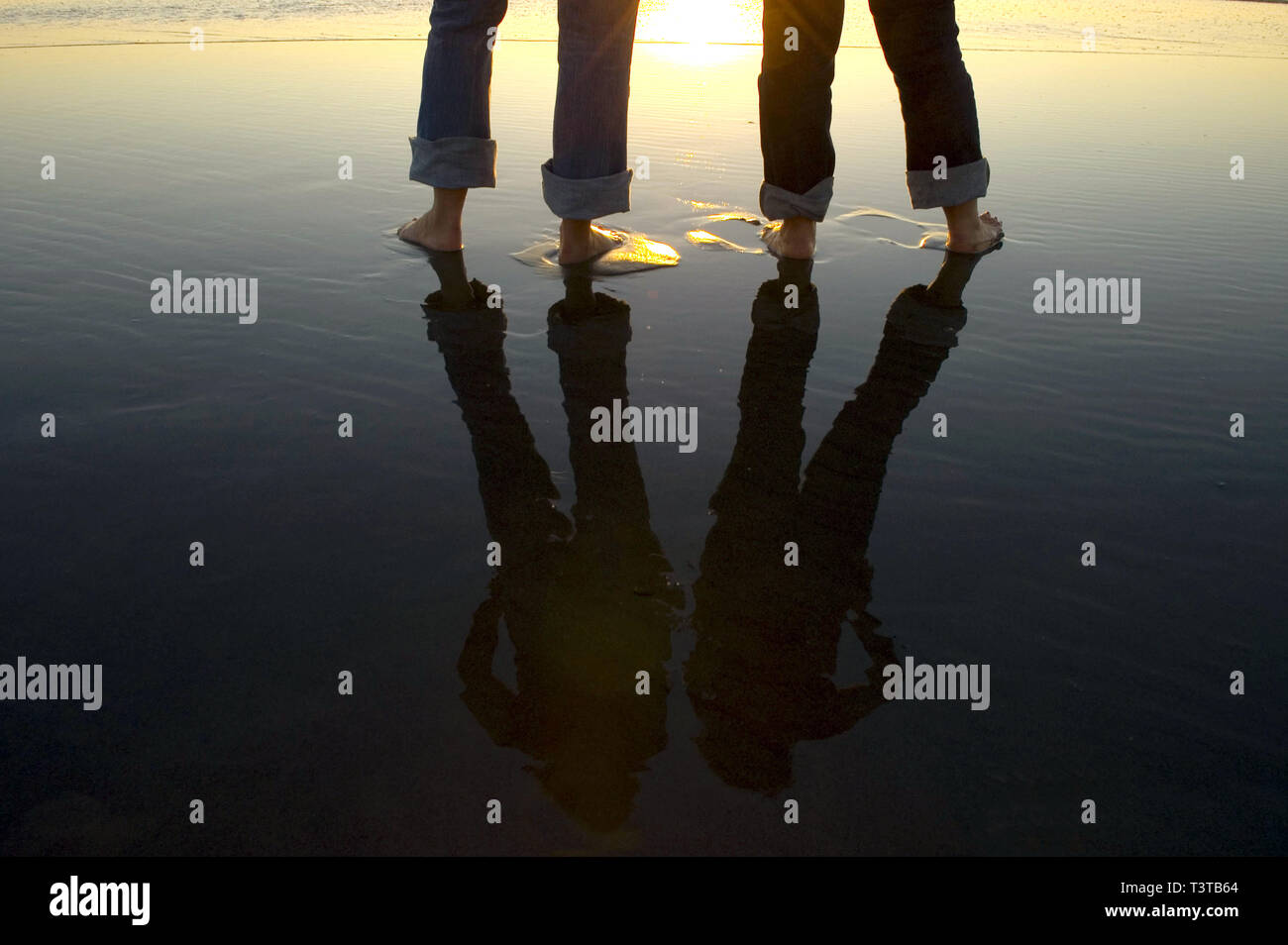 Reflection of legs in water at beach Stock Photo - Alamy