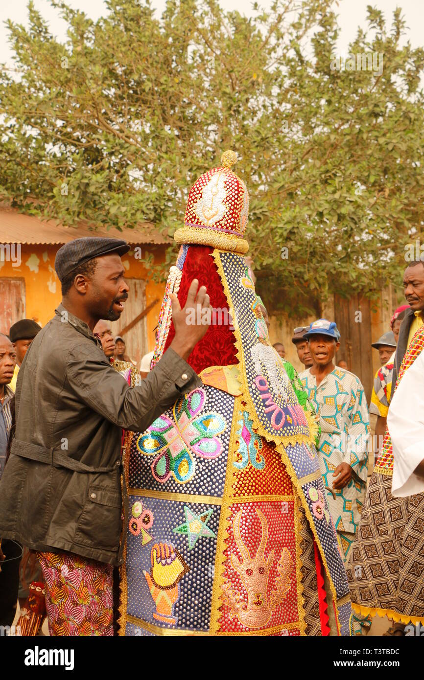 Procession of the Voodoo Festival in Ouidah, which goes from the sacred ...