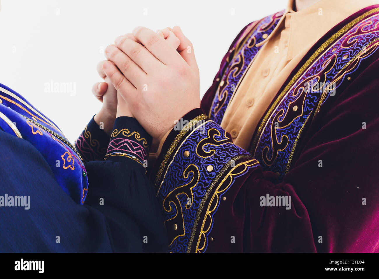 national Bashkir costumes. peoples of Russia. Tatars on white ...