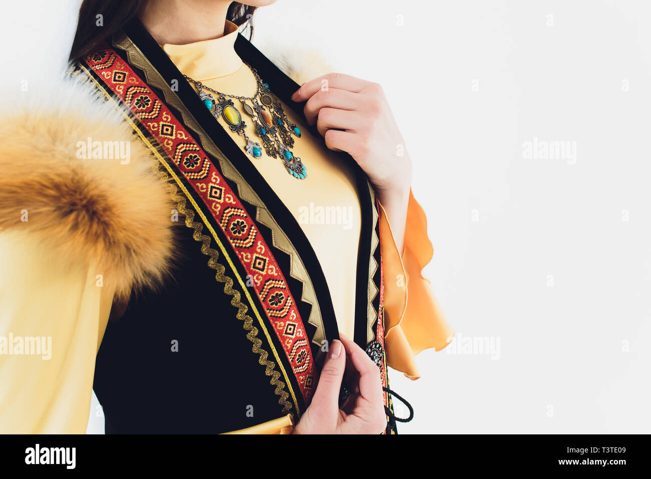 national Bashkir costumes. peoples of Russia. Tatars on white ...