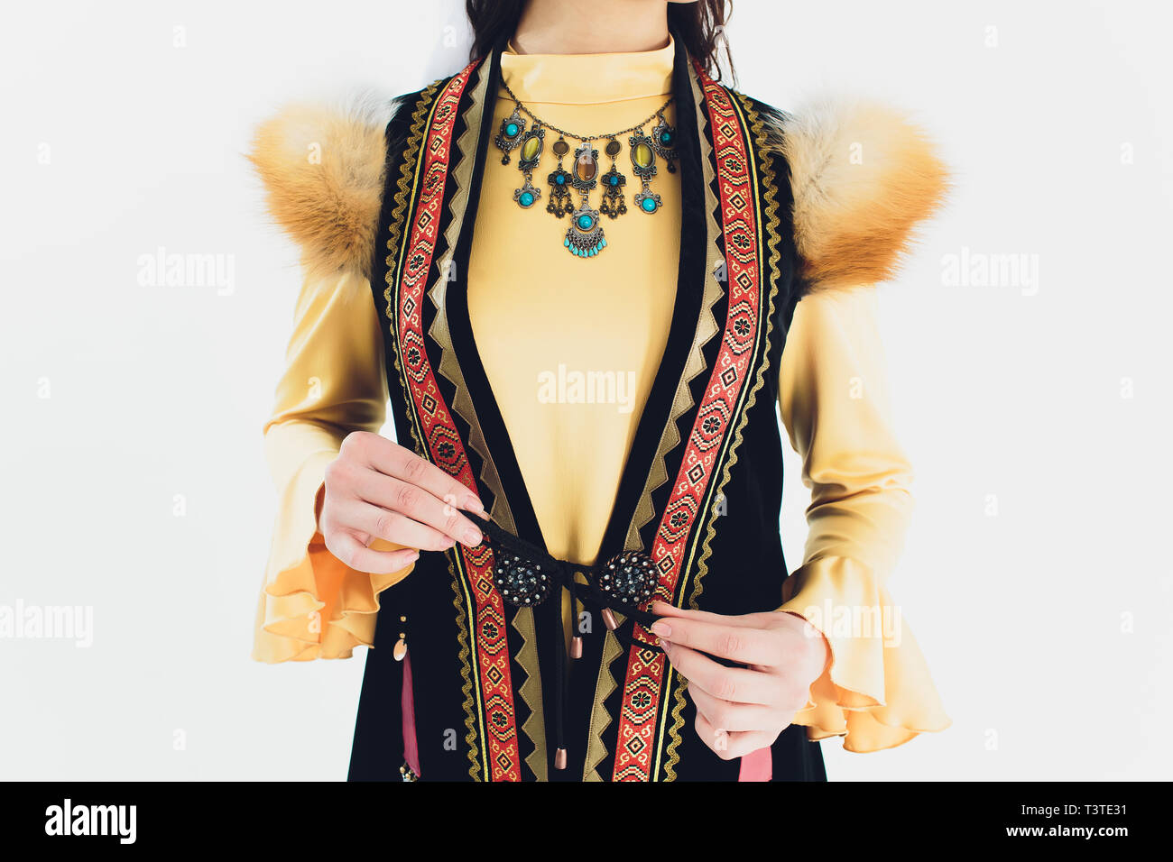 national Bashkir costumes. peoples of Russia. Tatars on white ...