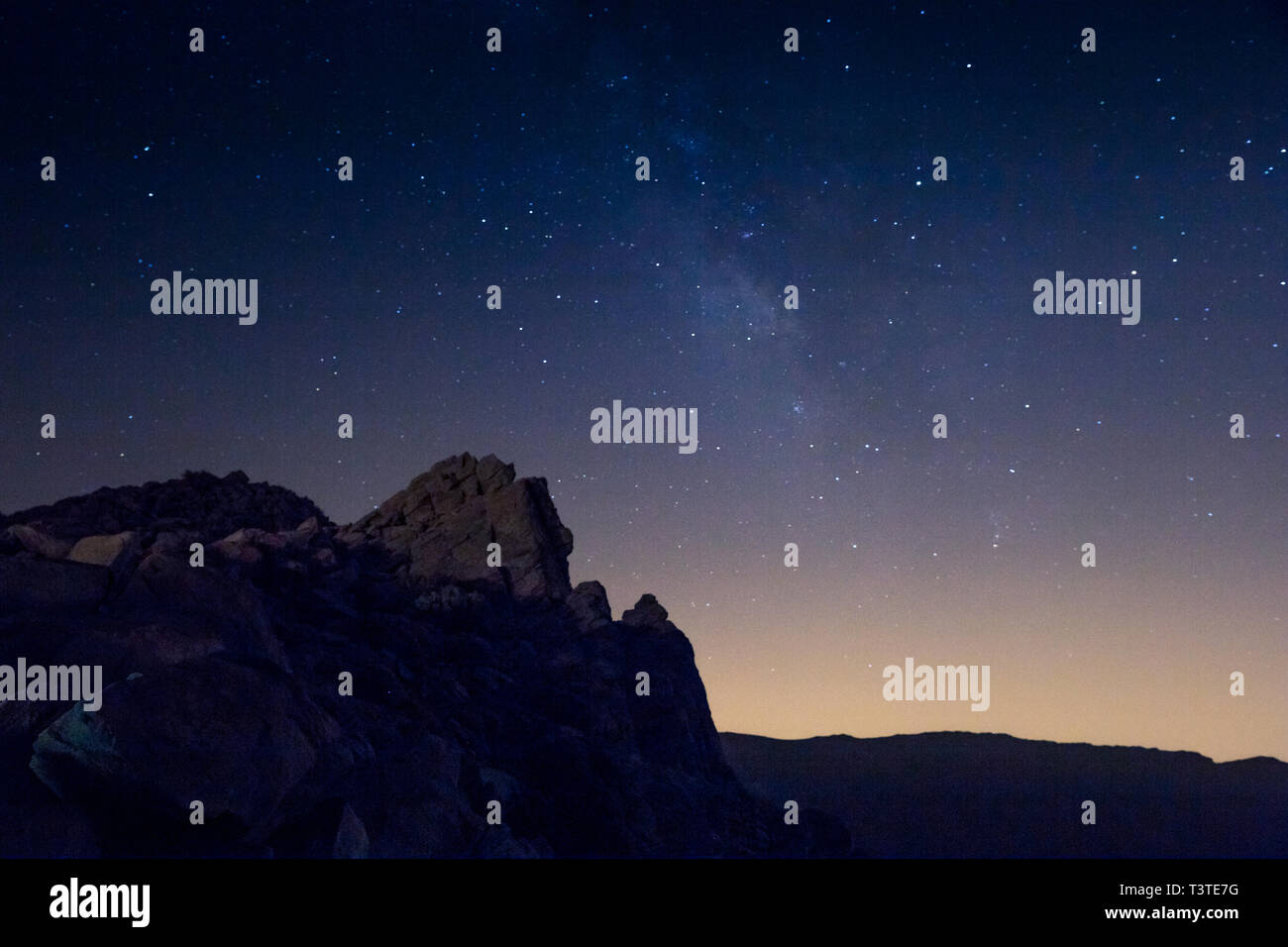 Silhouette of Rocks in Teide National Park after Sunset in Starry Night ...