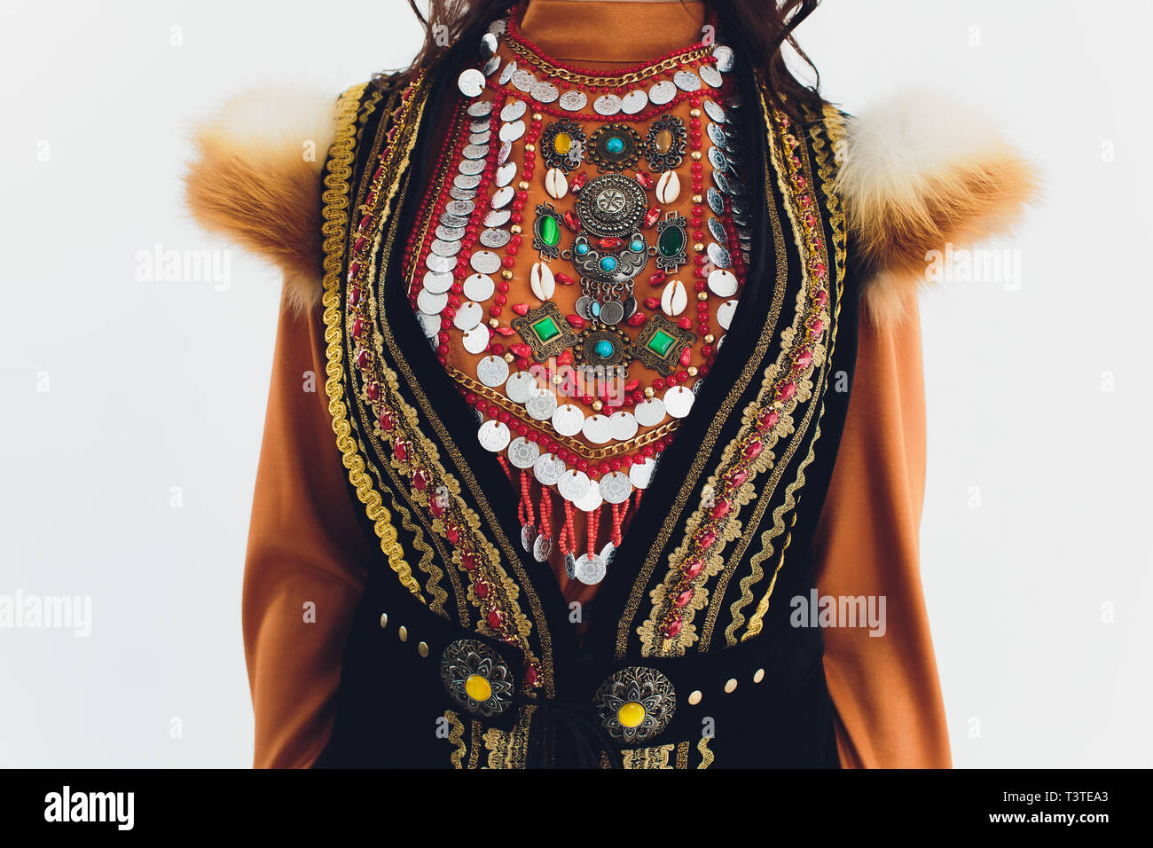 national Bashkir costumes. peoples of Russia. Tatars on white ...