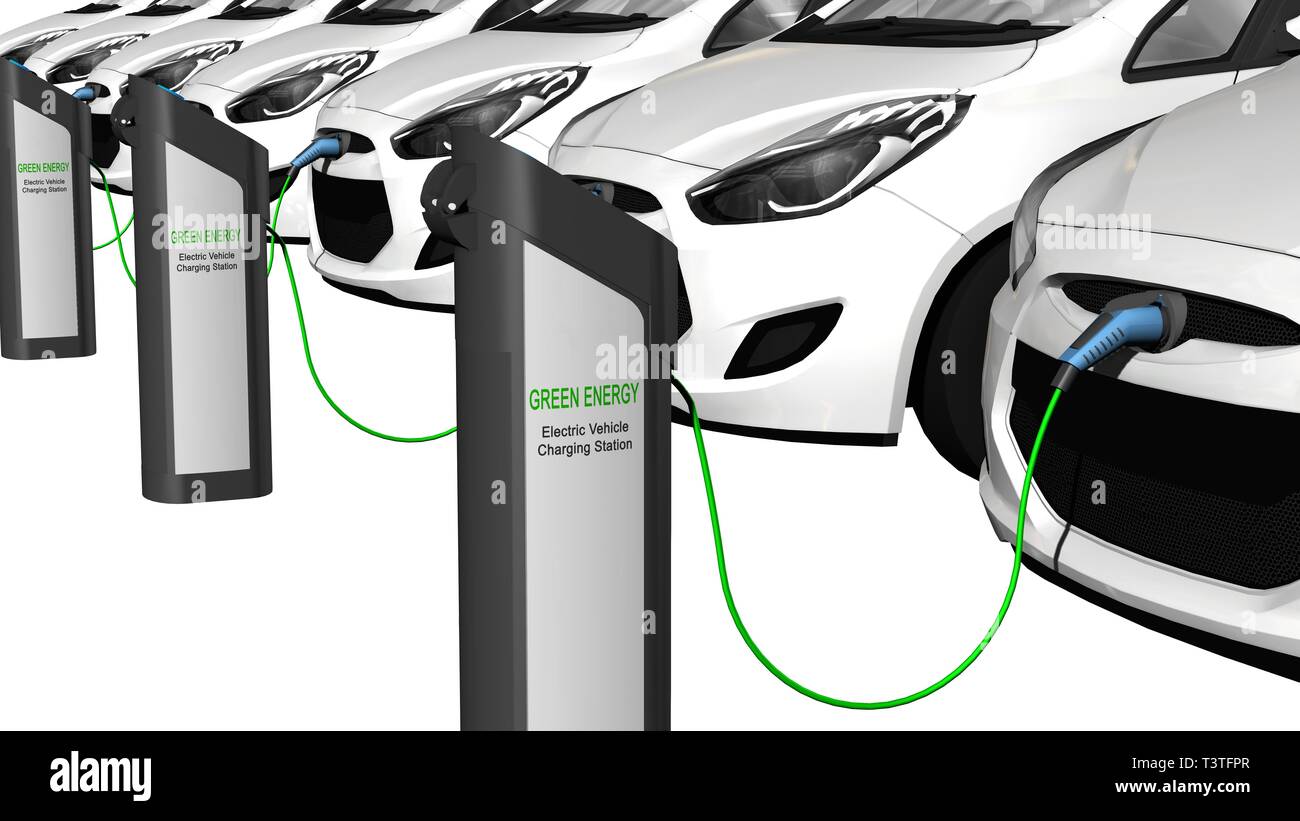 Electric car charging station – Electric cars charging on charge ...