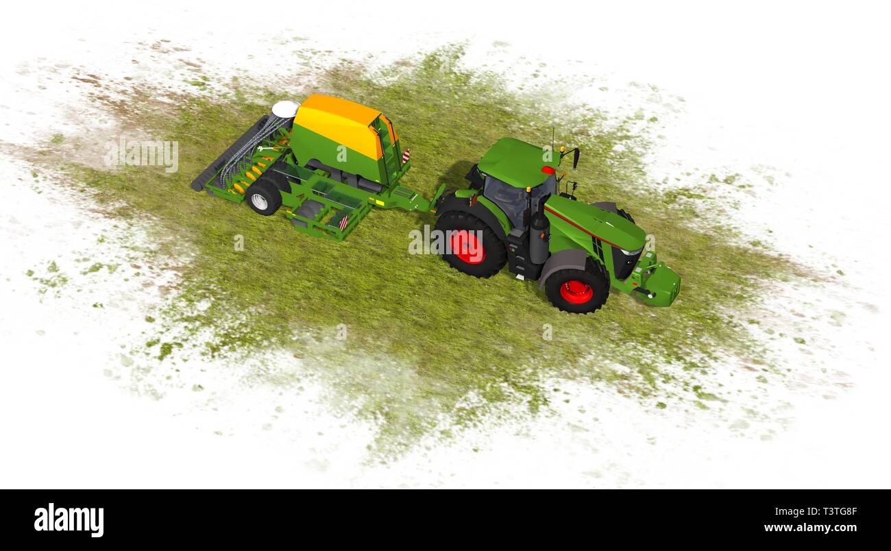 Agricultural farming Tractor with trailer - isolated on white Stock ...