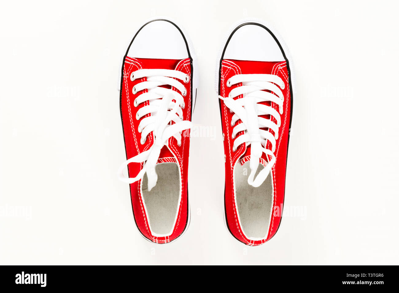 Red sneakers top view close up isolated on white background Stock Photo ...