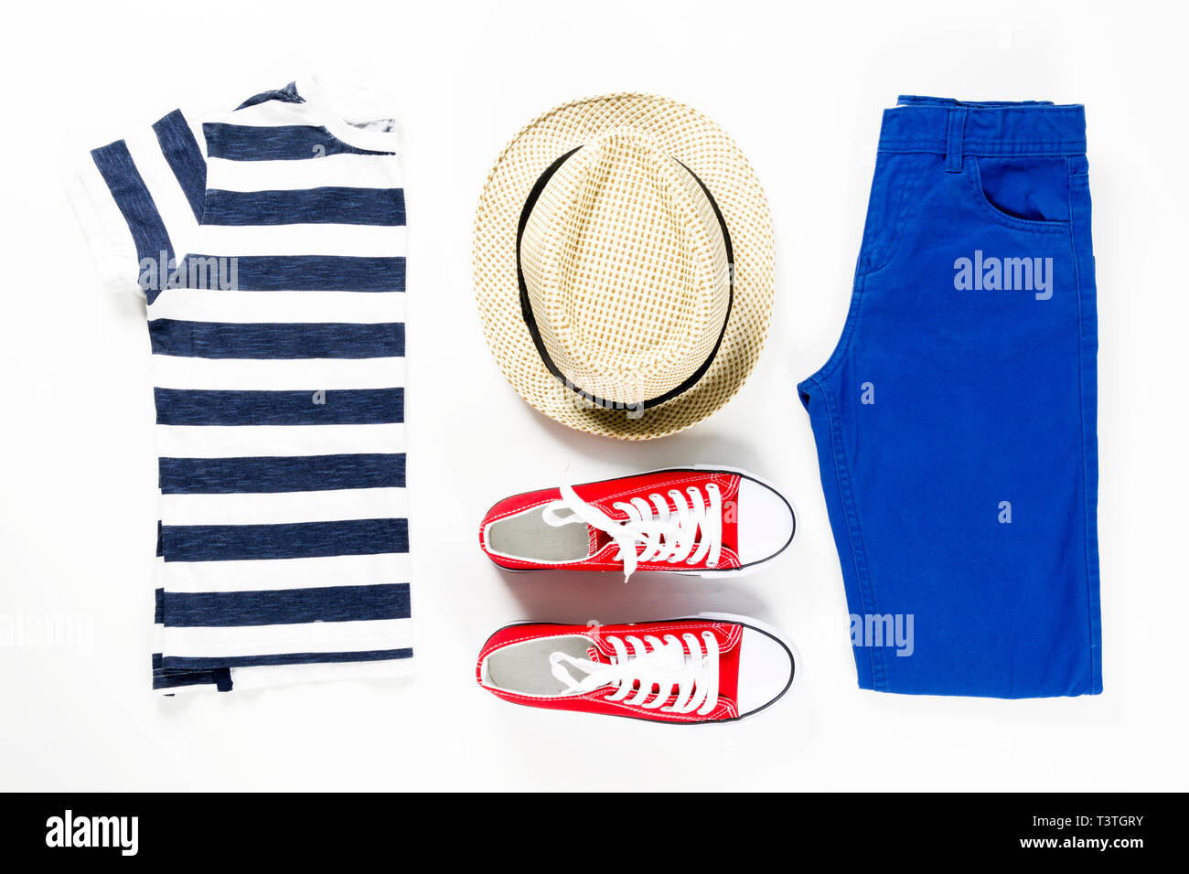 Collage of children clothing in marine style. Summer, spring boy outfit ...