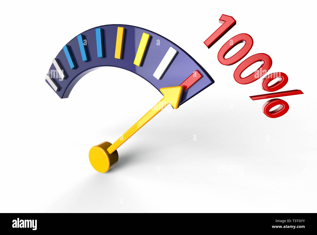 Instrument with pointer indicator, one hundred percent, isolated on ...
