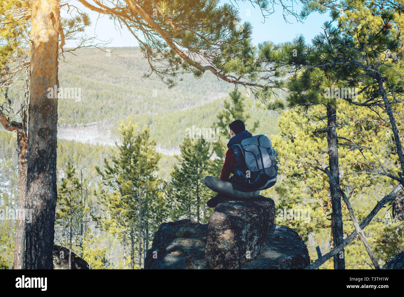 Aerial view man backpack hike hi-res stock photography and images - Alamy
