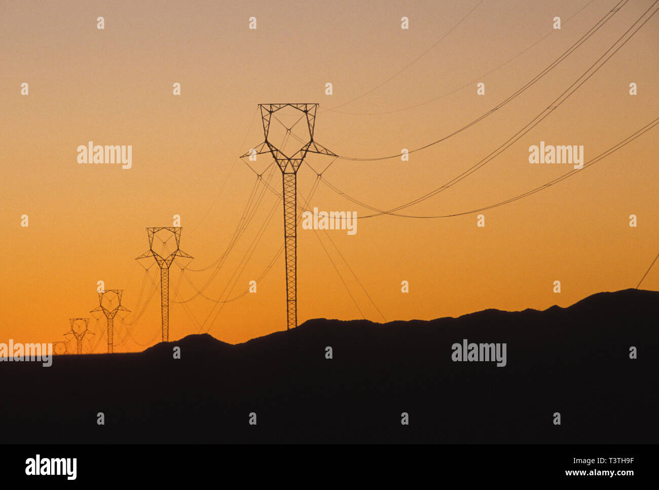 Power lines at sunset, Washington State Stock Photo - Alamy