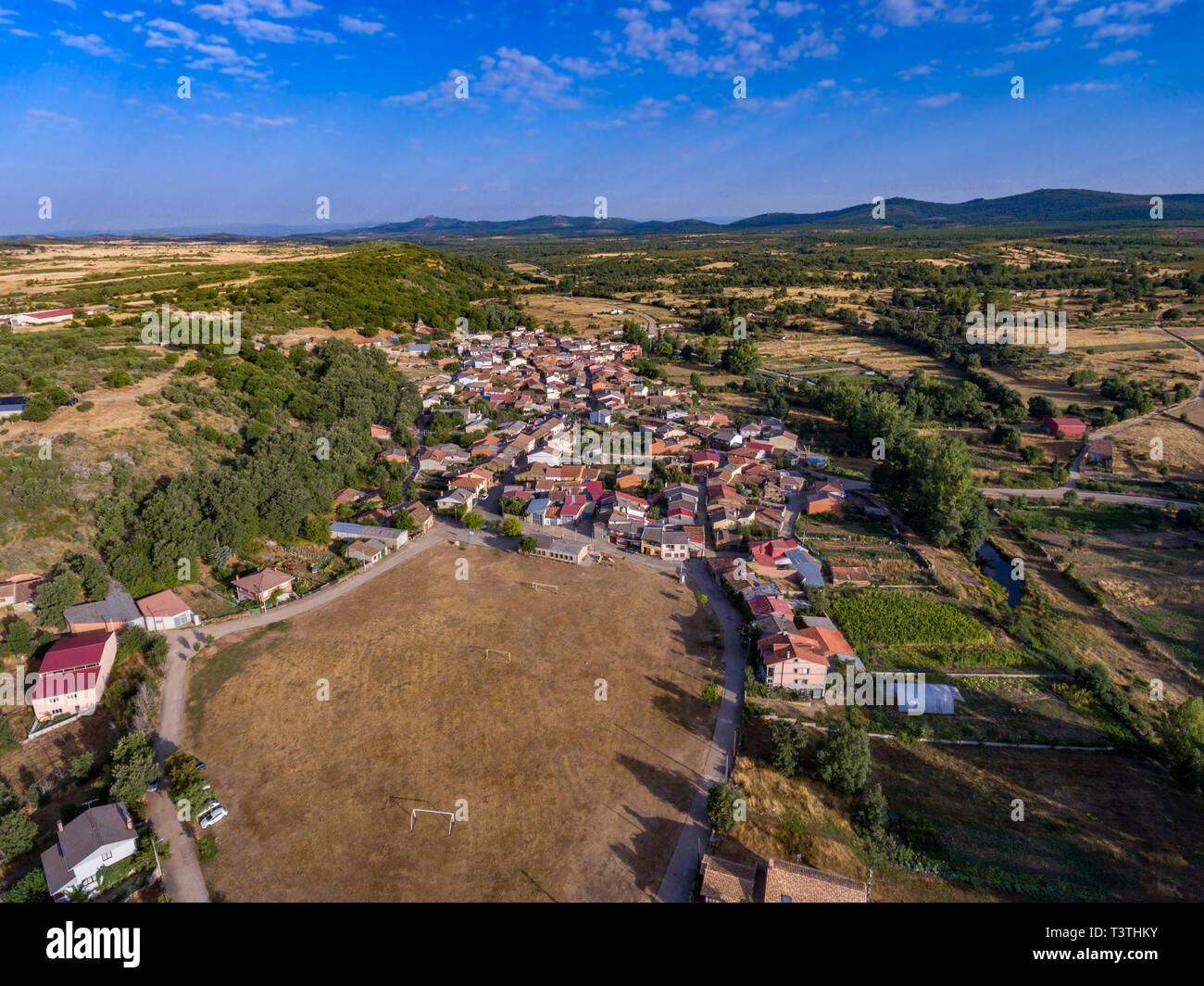 Top view of small village of Pobladura de Aliste Stock Photo - Alamy