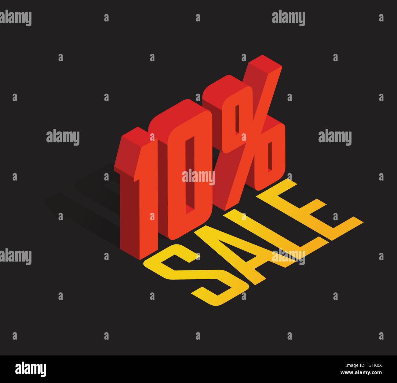 10% percent off, sale, red isometric object 3D. Isolated background ...