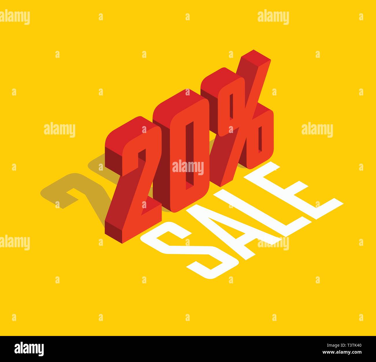 20% percent off, sale, red isometric object 3D. Isolated background ...