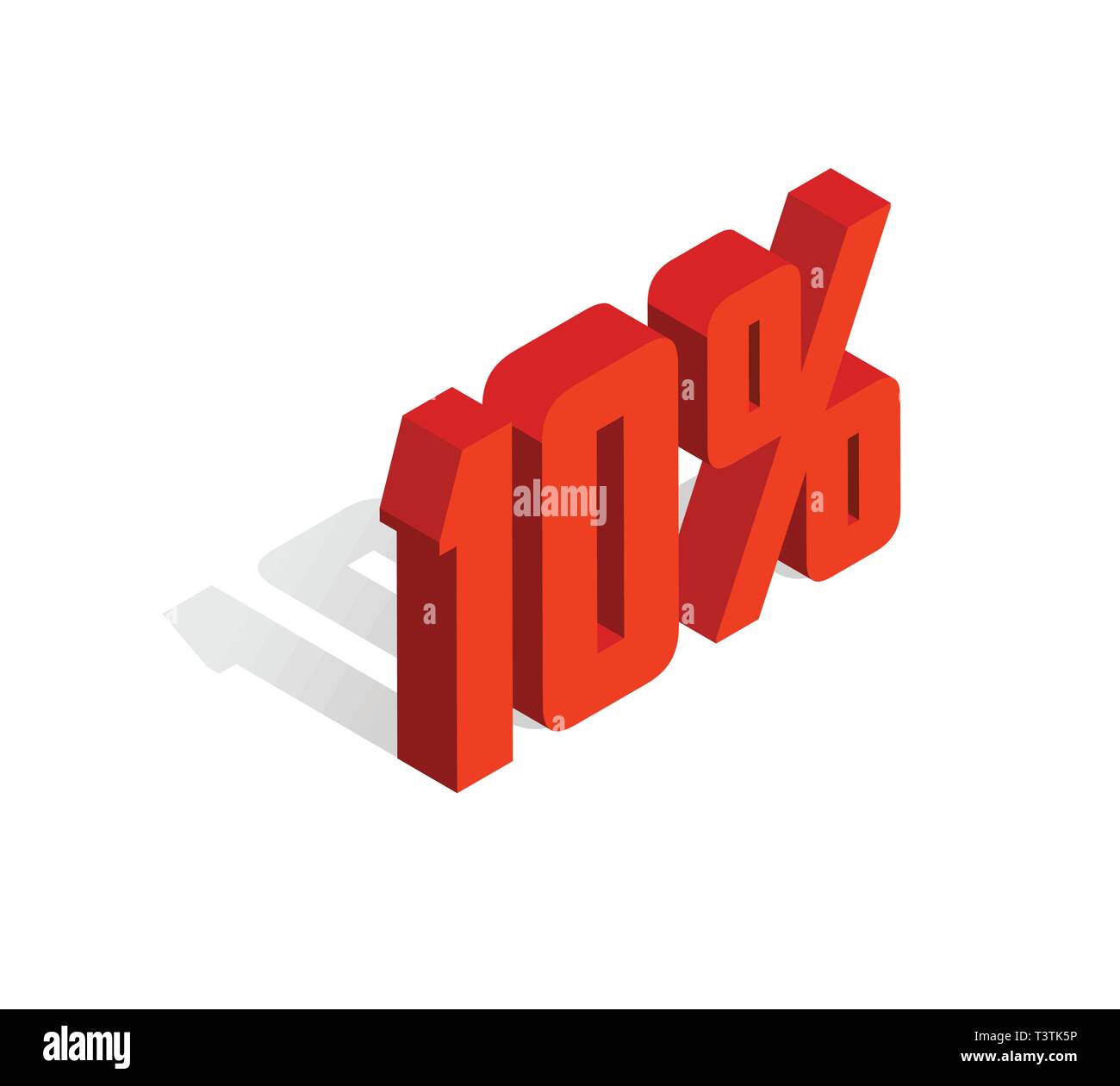 10% percent off, sale, red isometric object 3D. Isolated background ...