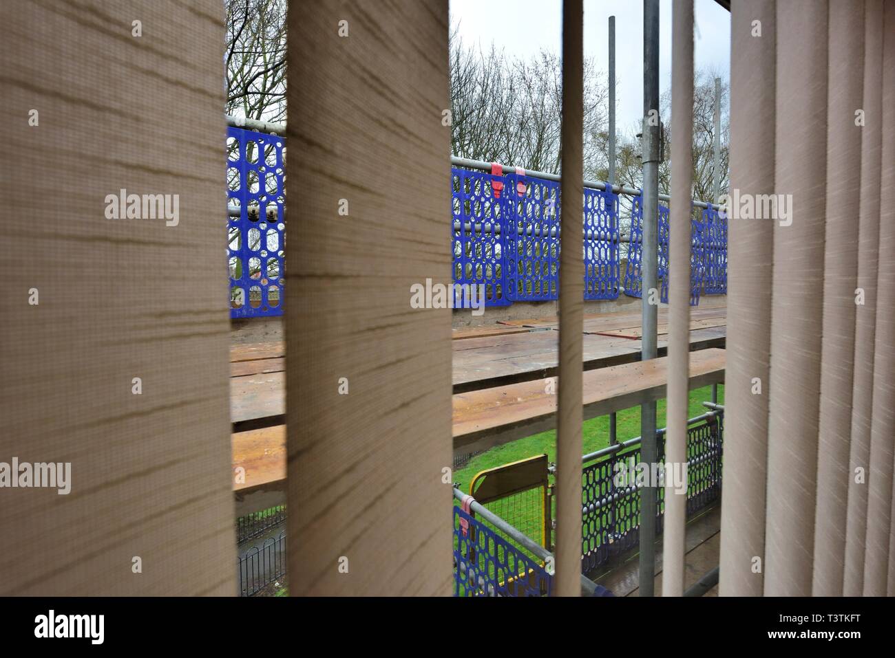 UK Residential flat window with Scaffolding erected outside Stock Photo ...