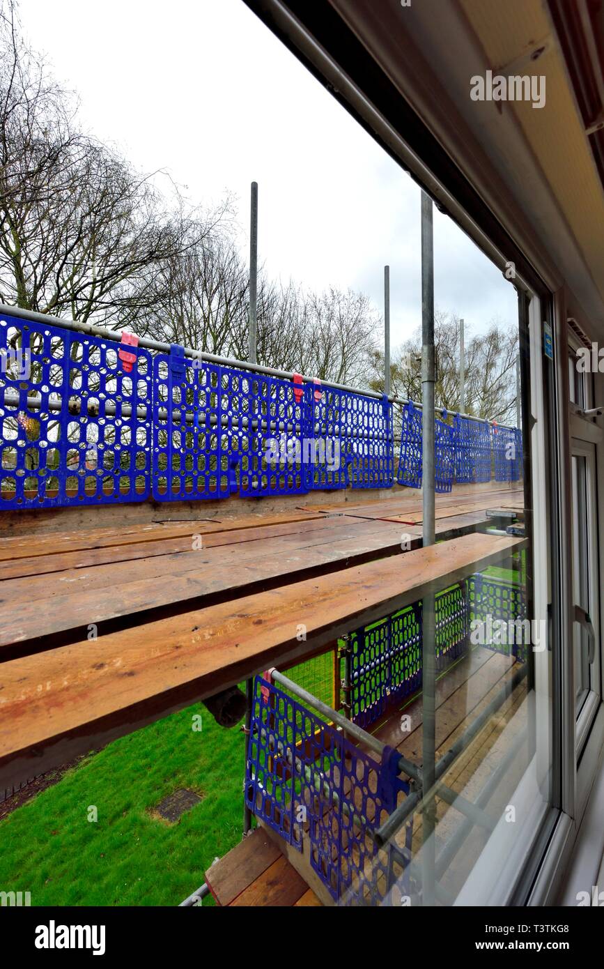 UK Residential flat window with Scaffolding erected outside Stock Photo ...