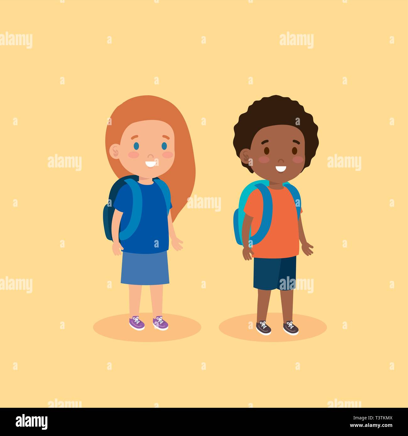 cute girl and boy with hairstyle and backpack Stock Vector Image & Art ...
