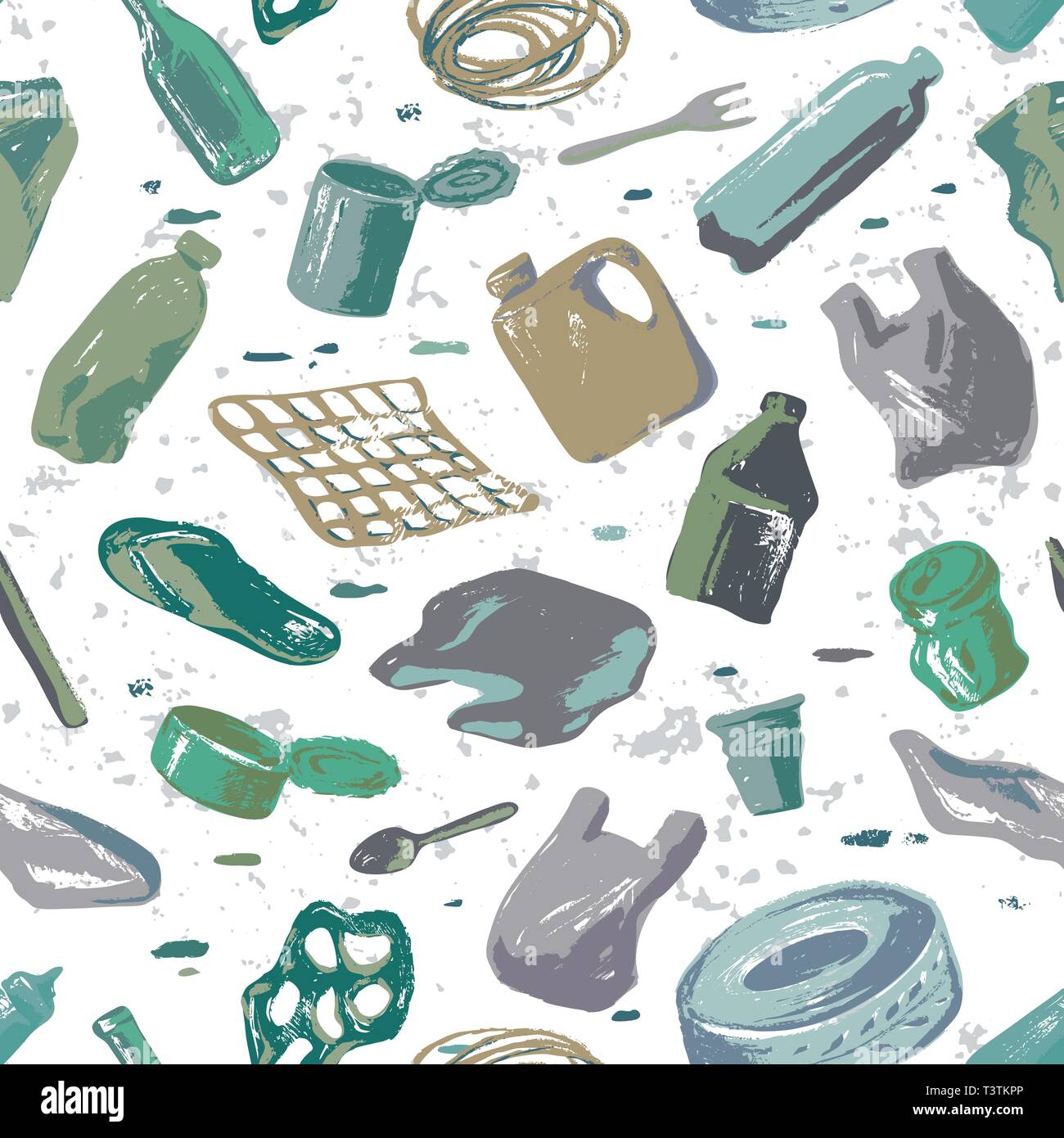 Seamless pattern ocean pollution. Vector illustration Hand drew doodle ...