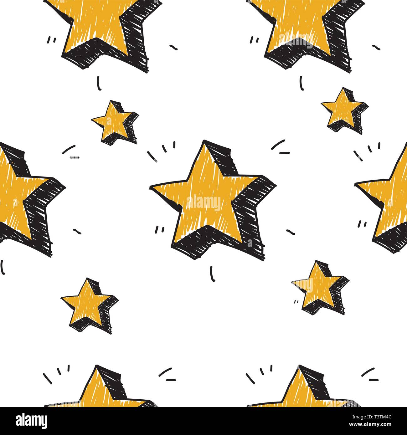 Stars seamless pattern. Vector illustration. Hand drawn sketched doodle ...