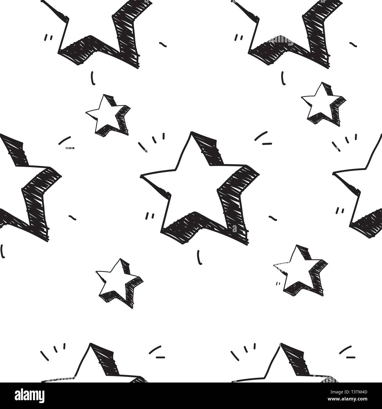 Stars seamless pattern. Vector illustration. Hand drawn sketched doodle ...