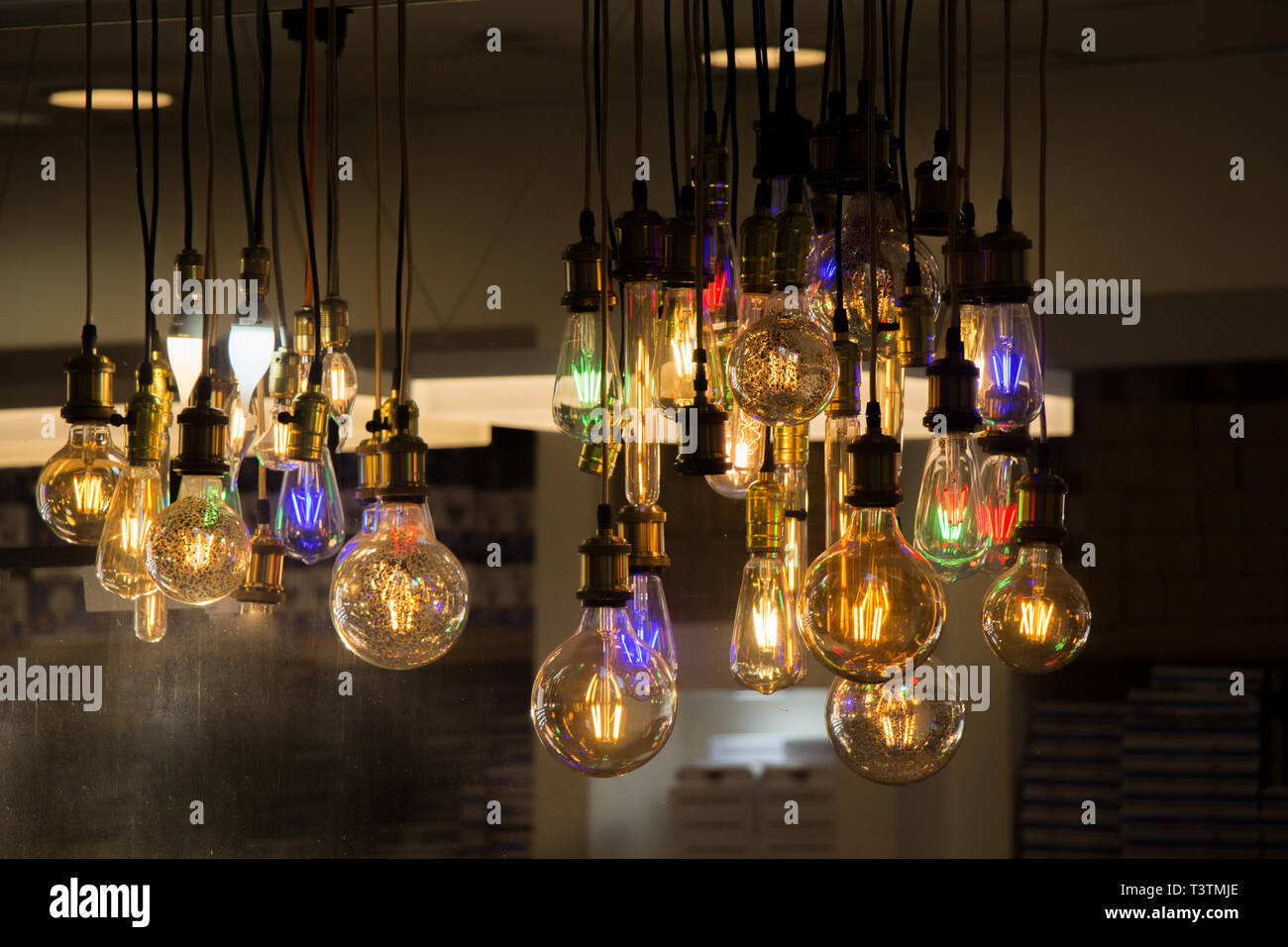 Decorative style filament light bulbs in view Stock Photo - Alamy