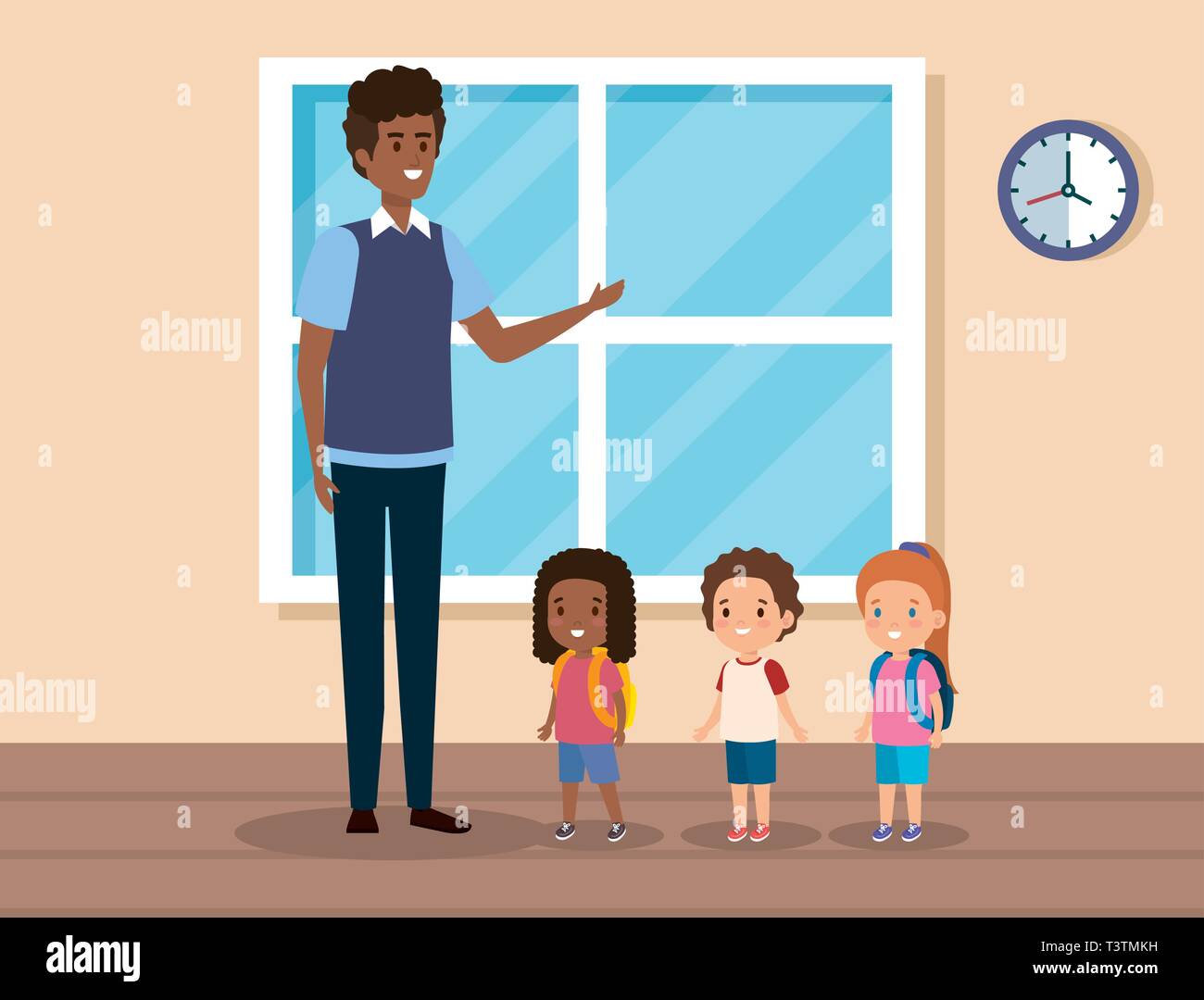 Kids standing by window Stock Vector Images - Alamy