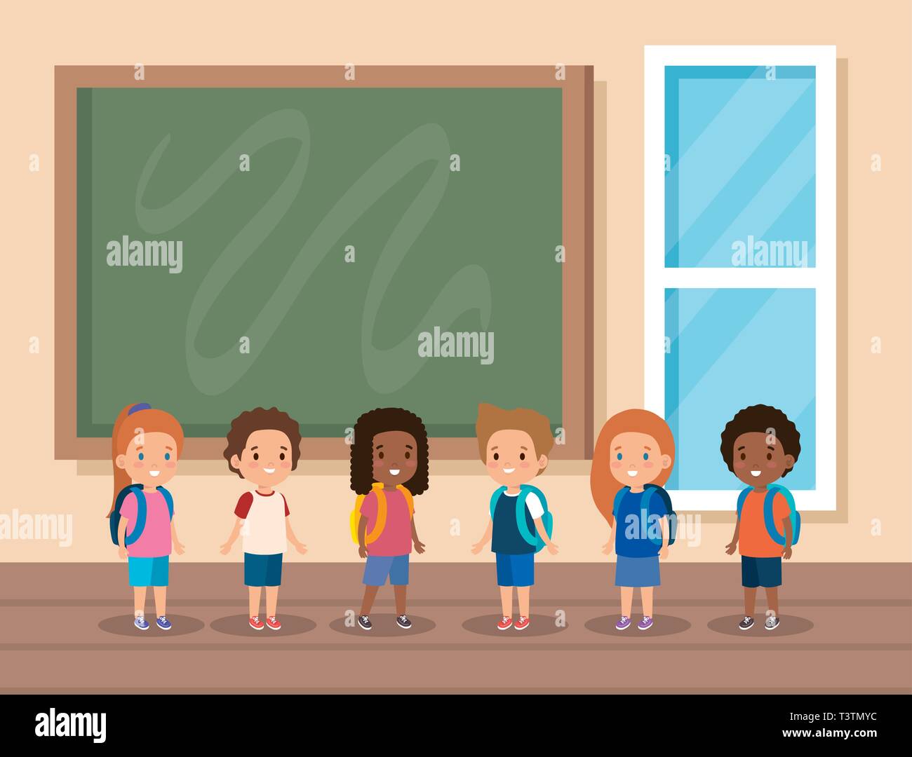 kids students in the classroom with blackboard and window Stock Vector ...