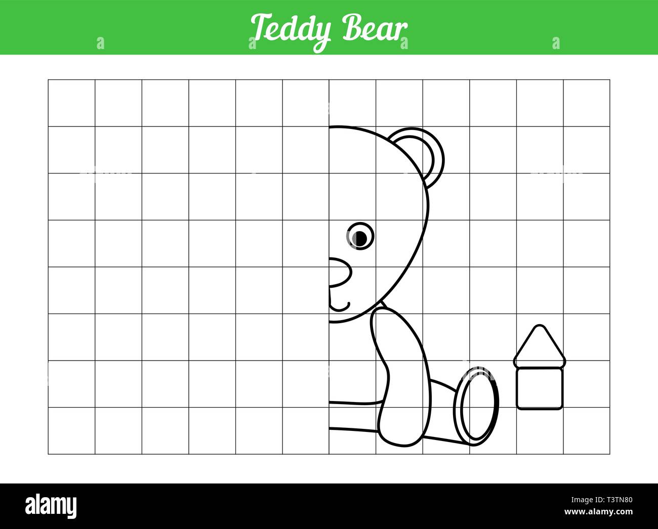 Symmetric coloring book. Repeat on the grid. Teddy bear. Page for ...