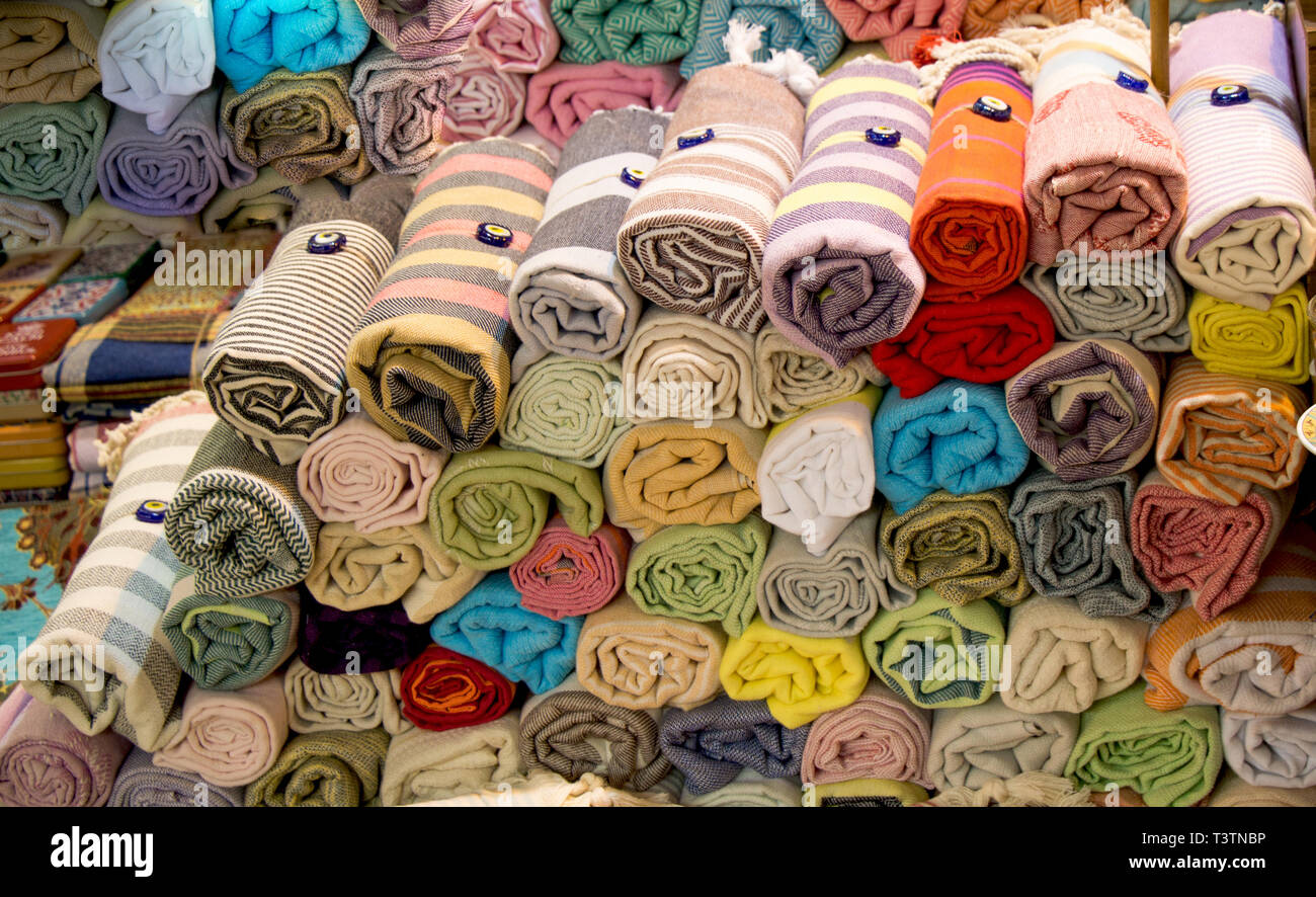Examples of colorful fabric of various color and type Stock Photo - Alamy