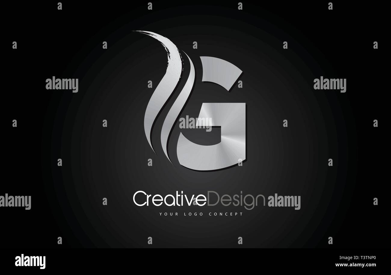 Silver Metal G Letter Design Brush Paint Stroke. Letter Logo on Black ...