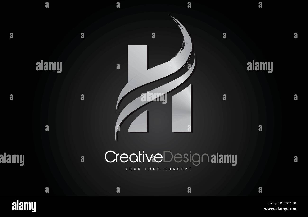 Silver Metal H Letter Design Brush Paint Stroke. Letter Logo on Black ...
