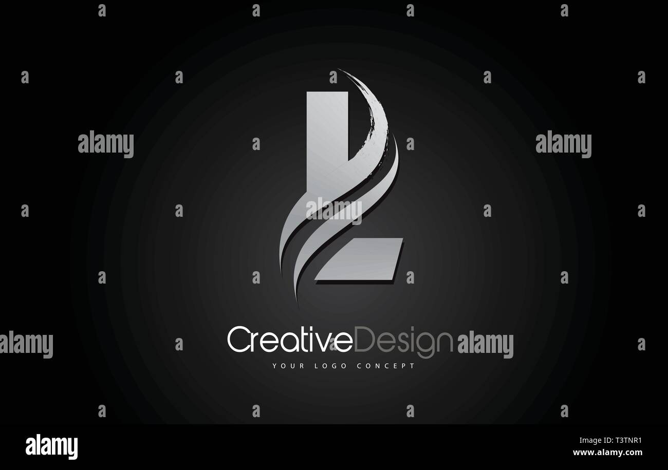 Silver Metal L Letter Design Brush Paint Stroke. Letter Logo on Black ...