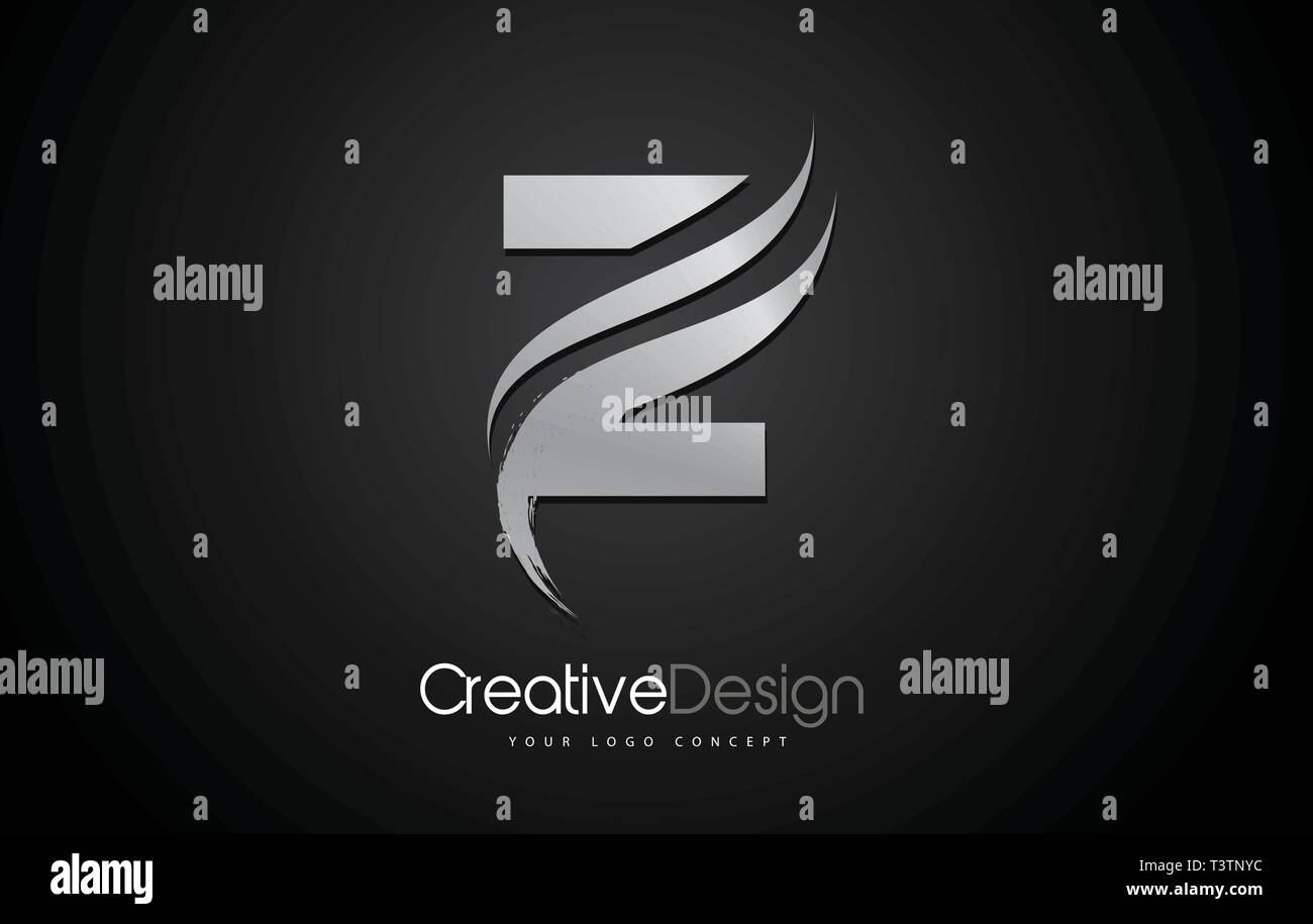 Silver Metal Z Letter Logo Design Brush Paint Stroke. Artistic Black ...