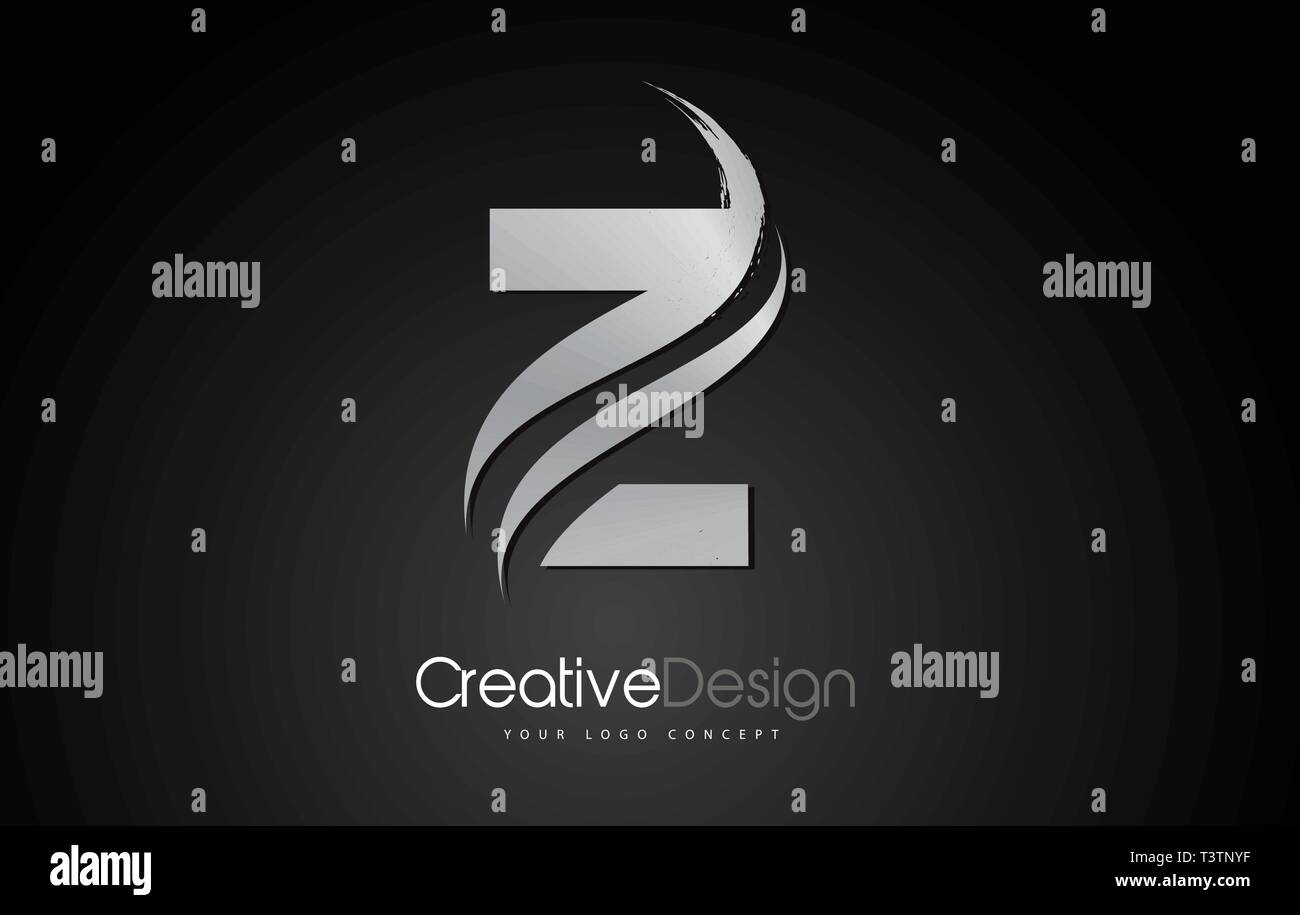Silver Metal Z Letter Logo Design Brush Paint Stroke. Artistic Black ...