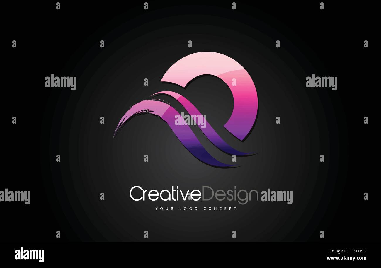 Purple Violet O Letter Design Brush Paint Stroke. Letter Logo on Black ...