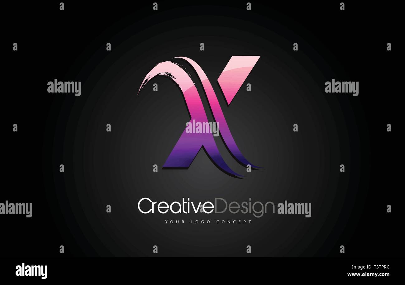 Purple Violet X Letter Design Brush Paint Stroke. Letter Logo with ...