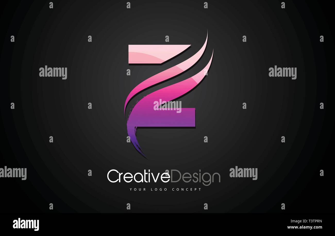 Purple Violet Z Letter Logo Design Brush Paint Stroke. Artistic Black ...