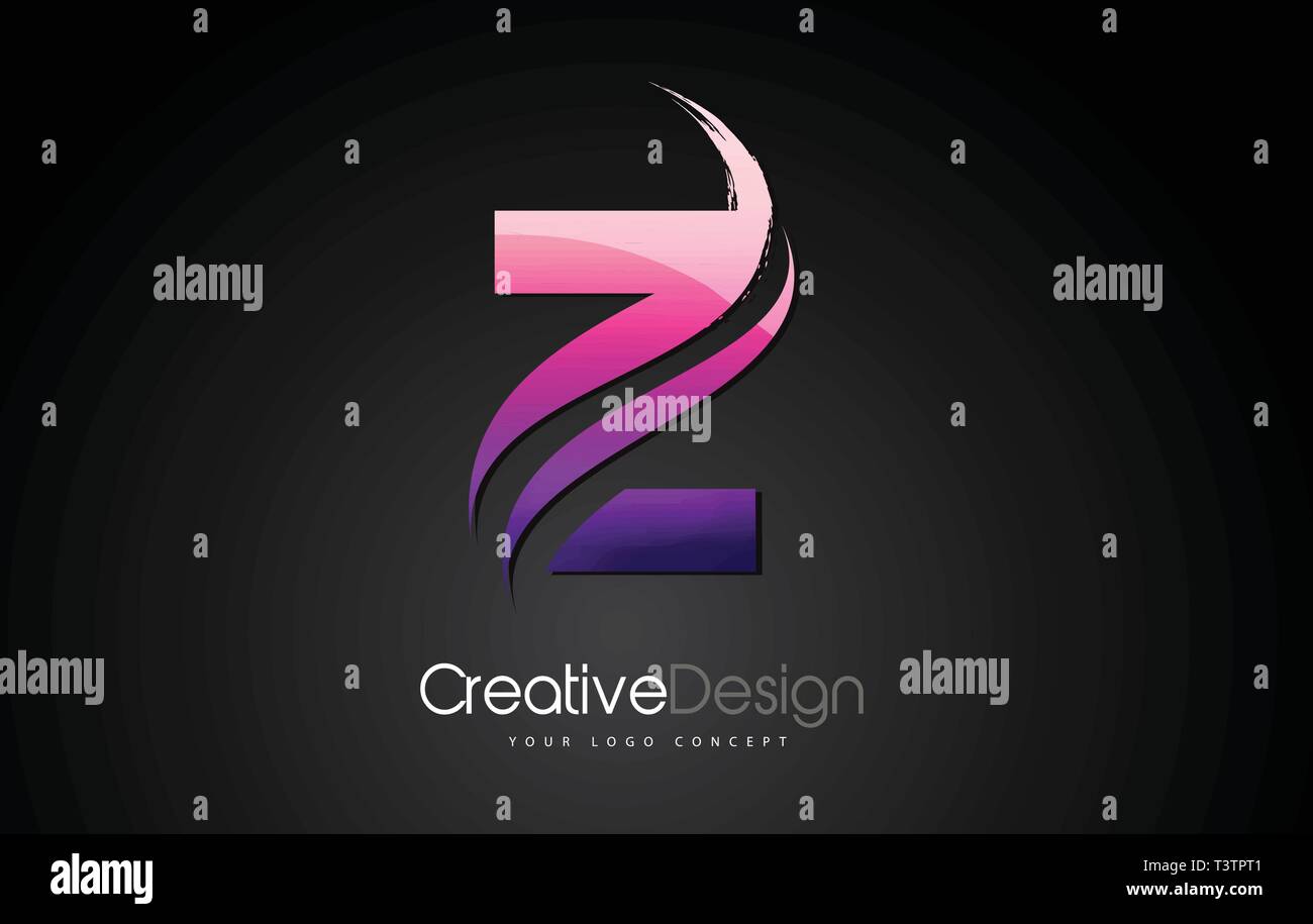 Purple Violet Z Letter Logo Design Brush Paint Stroke. Artistic Black ...