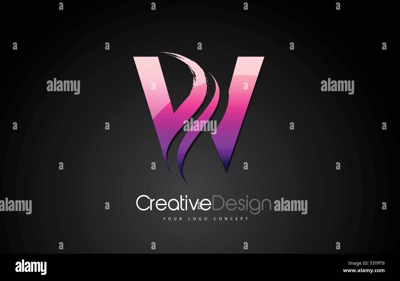 Purple Violet W Letter Design Brush Paint Stroke. Letter Logo with ...