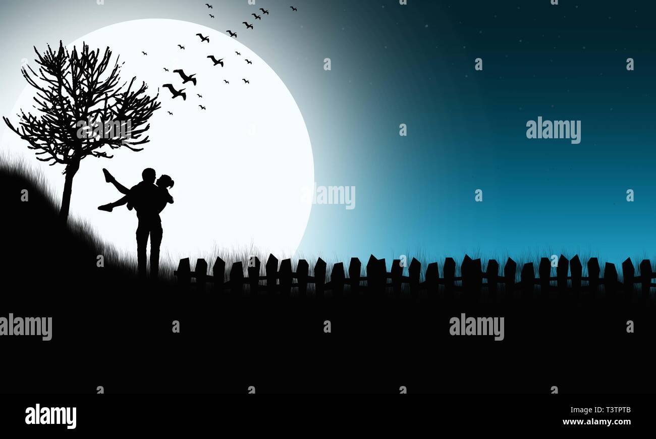 Love couple in moonlight hi-res stock photography and images - Alamy