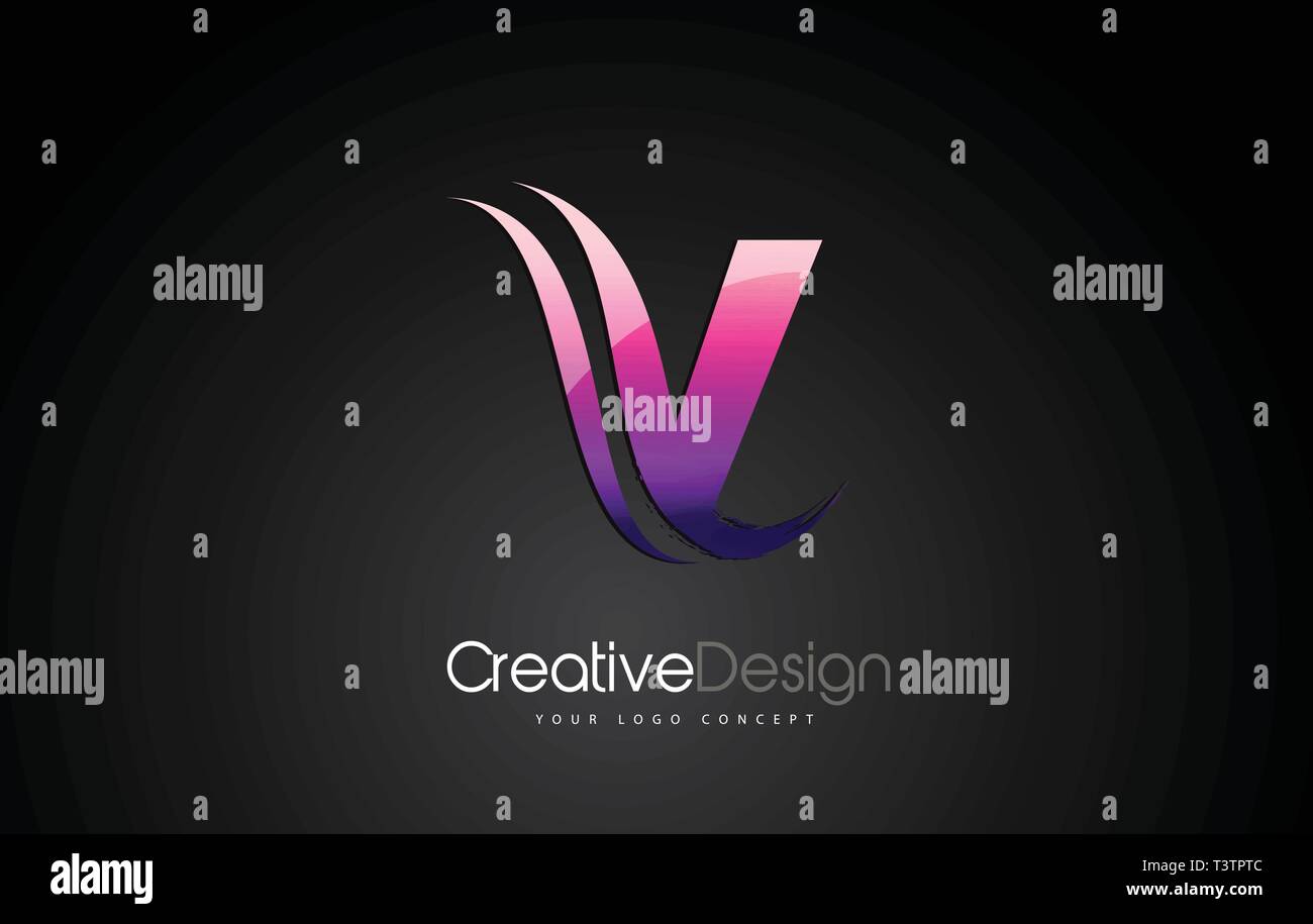 Purple Violet V Letter Design Brush Paint Stroke. Letter Logo with ...